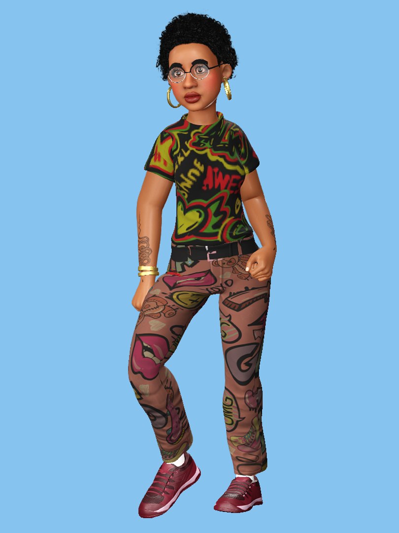 Cartoon 3D Rigged African Cute Afro Hair Girl Character 3D Model Model - TurboSquid 2244772