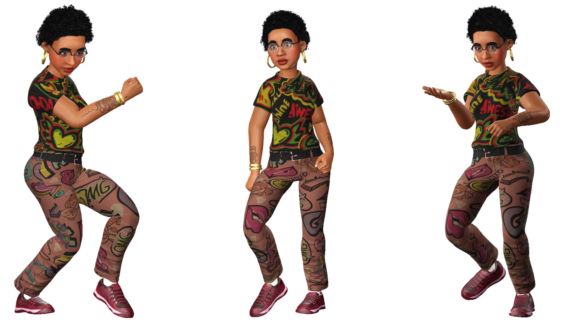 Cartoon 3D Rigged African Cute Afro Hair Girl Character 3D Model Model ...