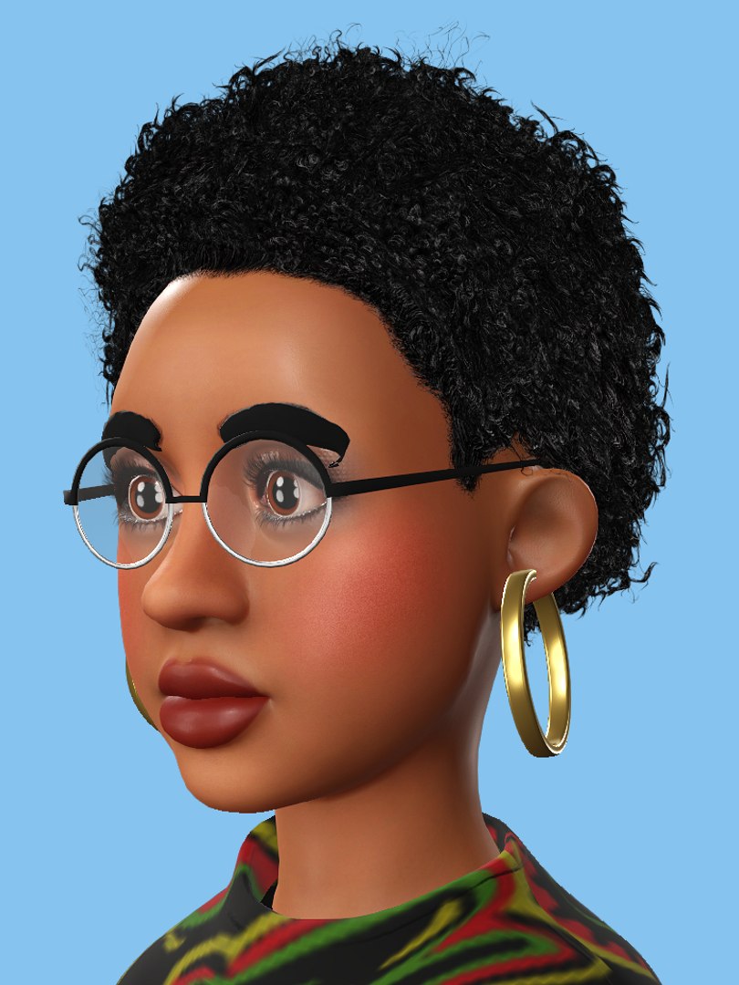 Cartoon 3D Rigged African Cute Afro Hair Girl Character 3D Model Model ...