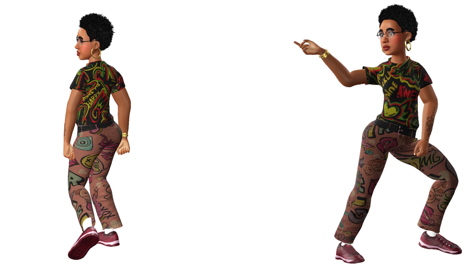 Cartoon 3D Rigged African Cute Afro Hair Girl Character 3D Model Model ...