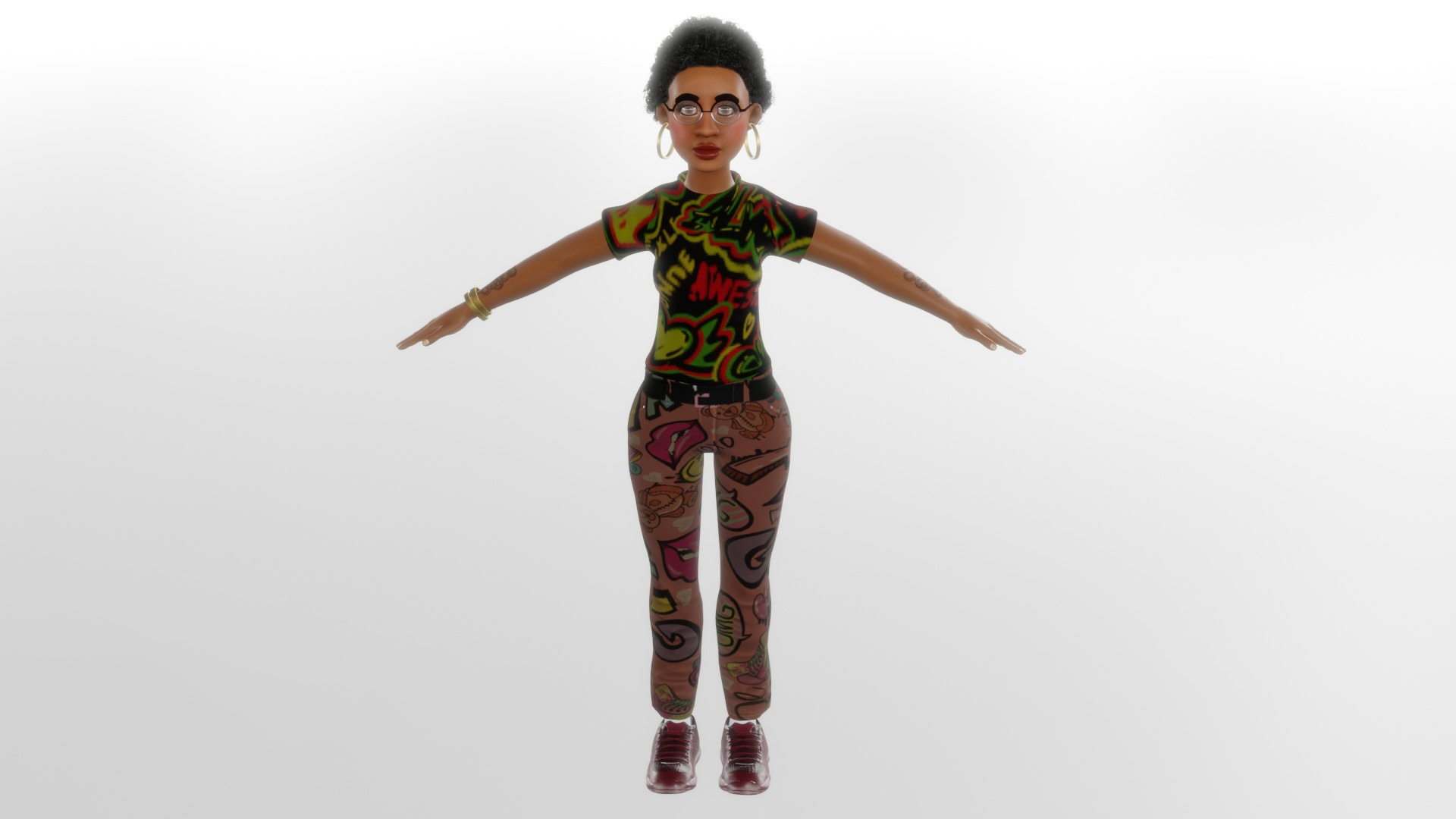 Cartoon 3D Rigged African Cute Afro Hair Girl Character 3D Model Model ...