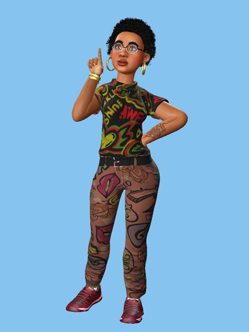 Cartoon 3D Rigged African Cute Afro Hair Girl Character 3D Model Model ...