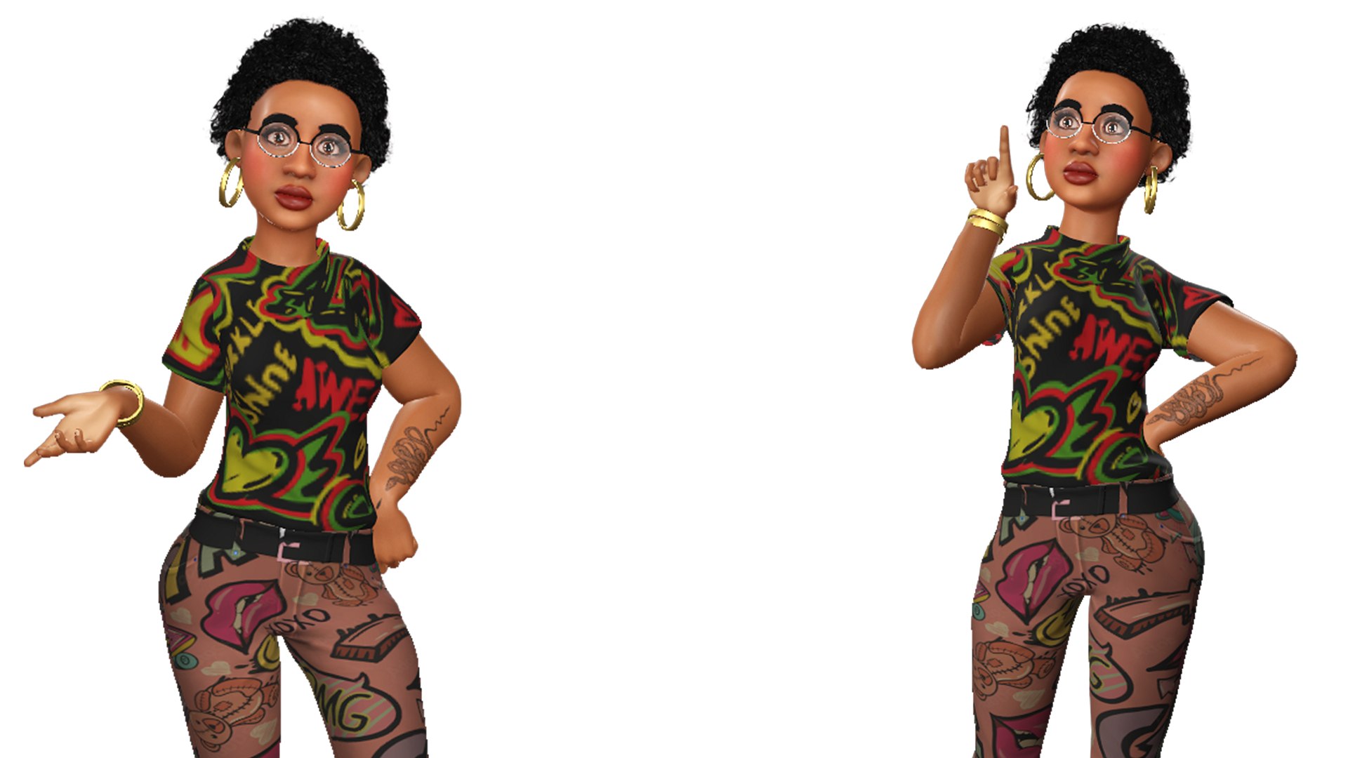 Cartoon 3D Rigged African Cute Afro Hair Girl Character 3D Model Model ...