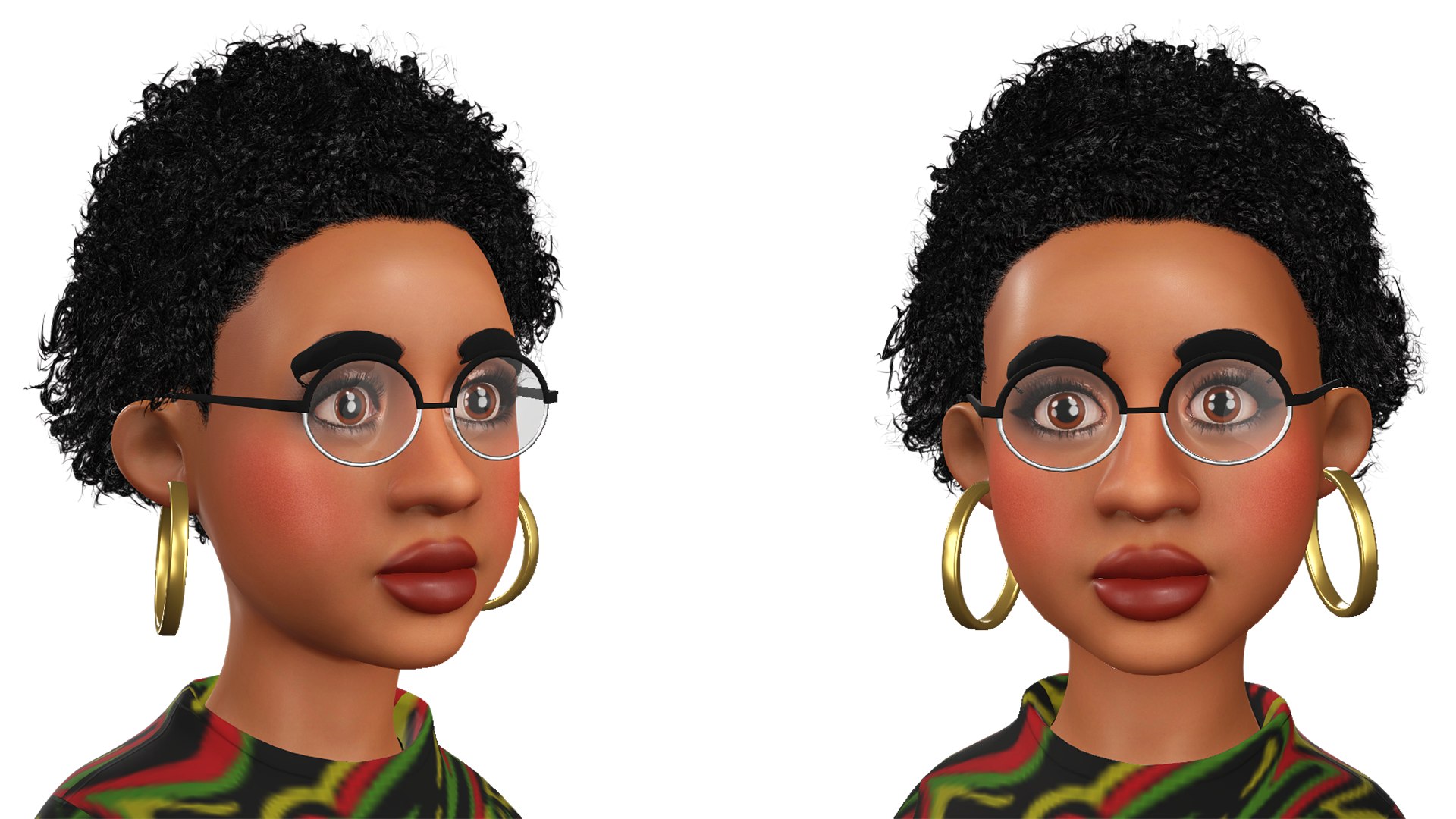 Cartoon 3D Rigged African Cute Afro Hair Girl Character 3D Model Model ...