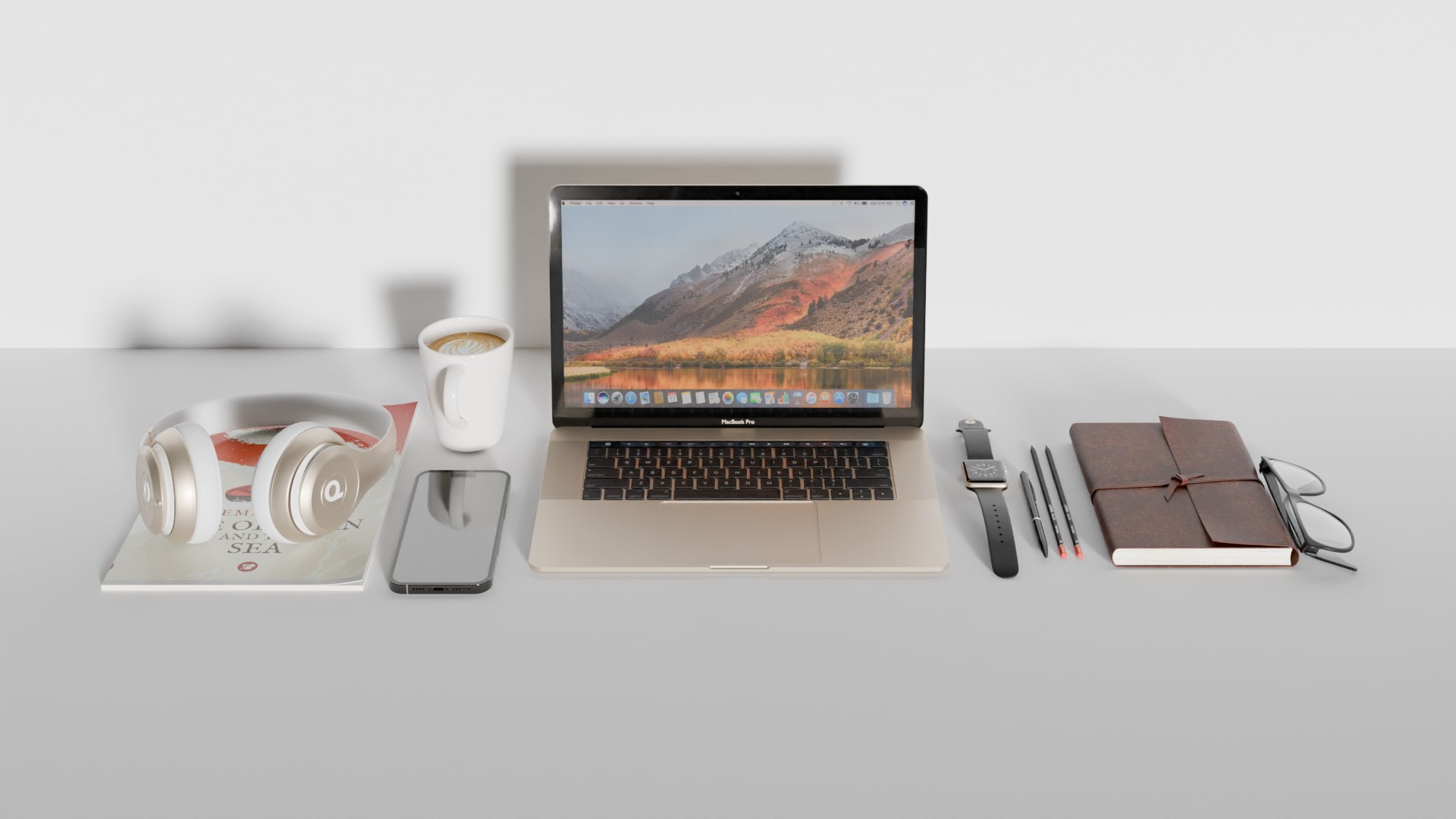 3D Macbook Set With Stuff - TurboSquid 2203764