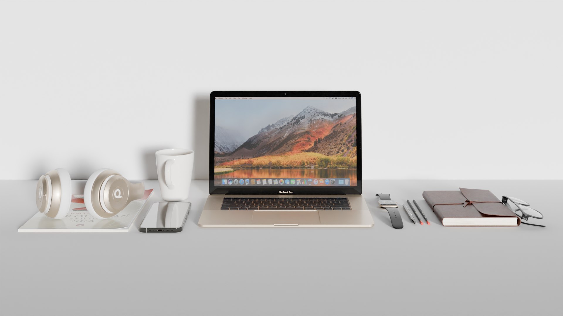 3D Macbook Set With Stuff - TurboSquid 2203764