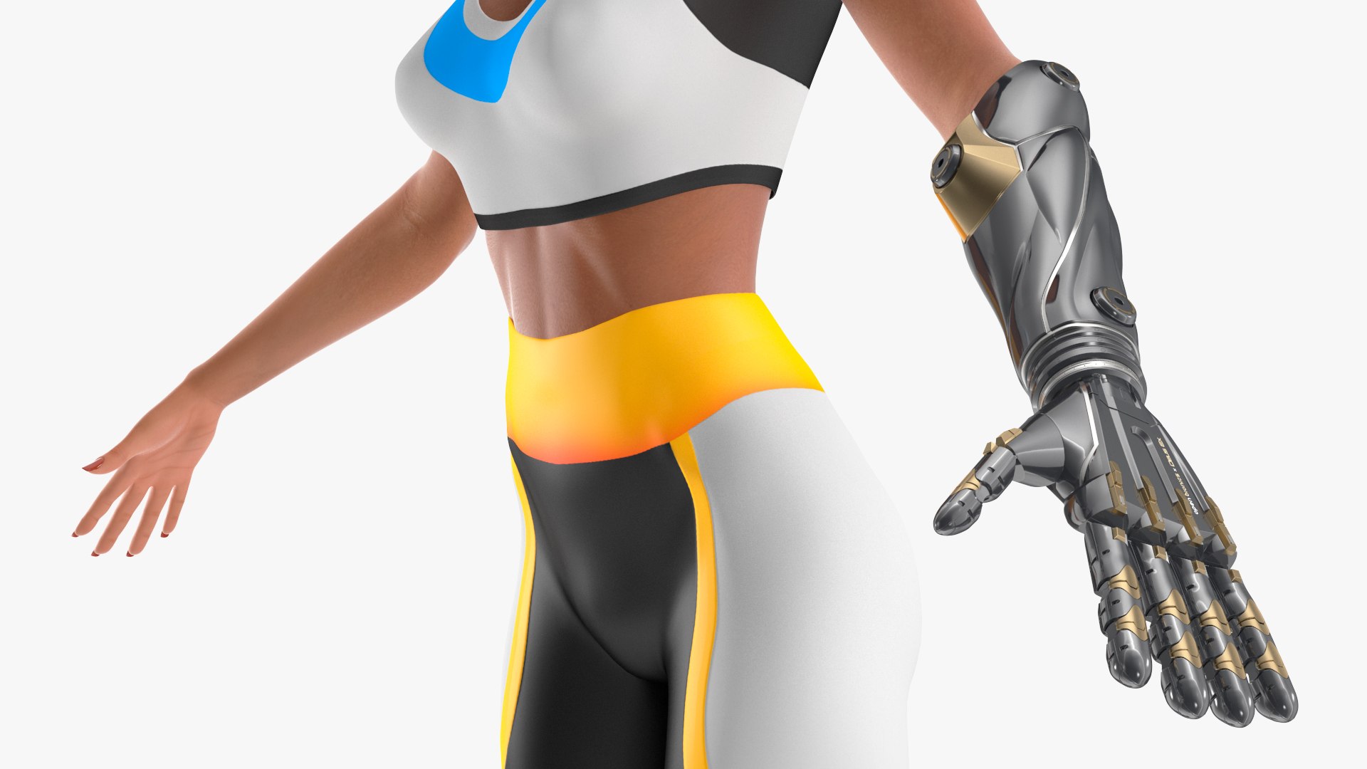 3D Woman with Mind Controlled Prosthetic Arm A-pose - TurboSquid 2132285