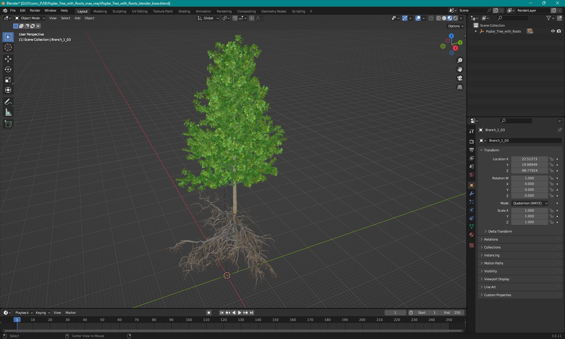 3D Poplar Tree With Roots - TurboSquid 2325165