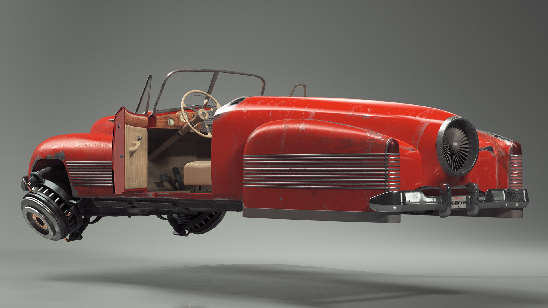 Red Retro Hovercar Old Rigged for Maya model - TurboSquid 2105635