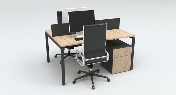 3D dual desk unit model - TurboSquid 1297857