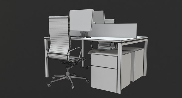 3D dual desk unit model - TurboSquid 1297857