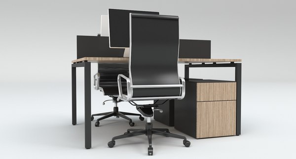 3D dual desk unit model - TurboSquid 1297857