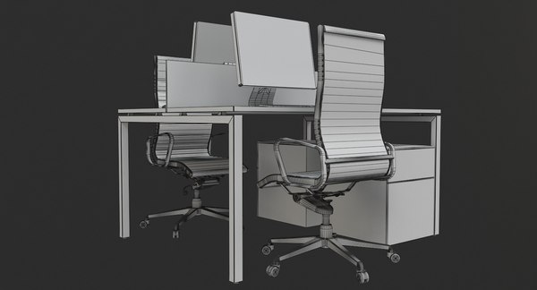 3D dual desk unit model - TurboSquid 1297857