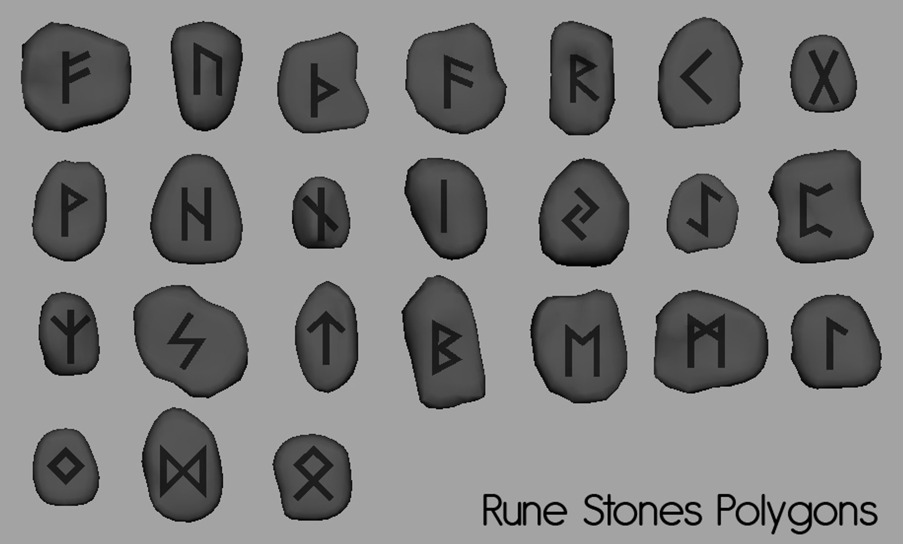 futhark rune stones 3d obj
