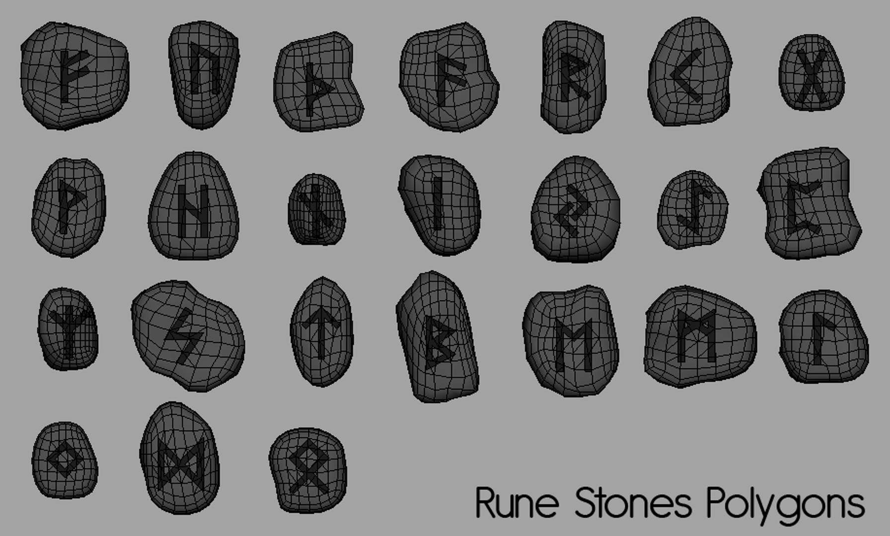 futhark rune stones 3d obj