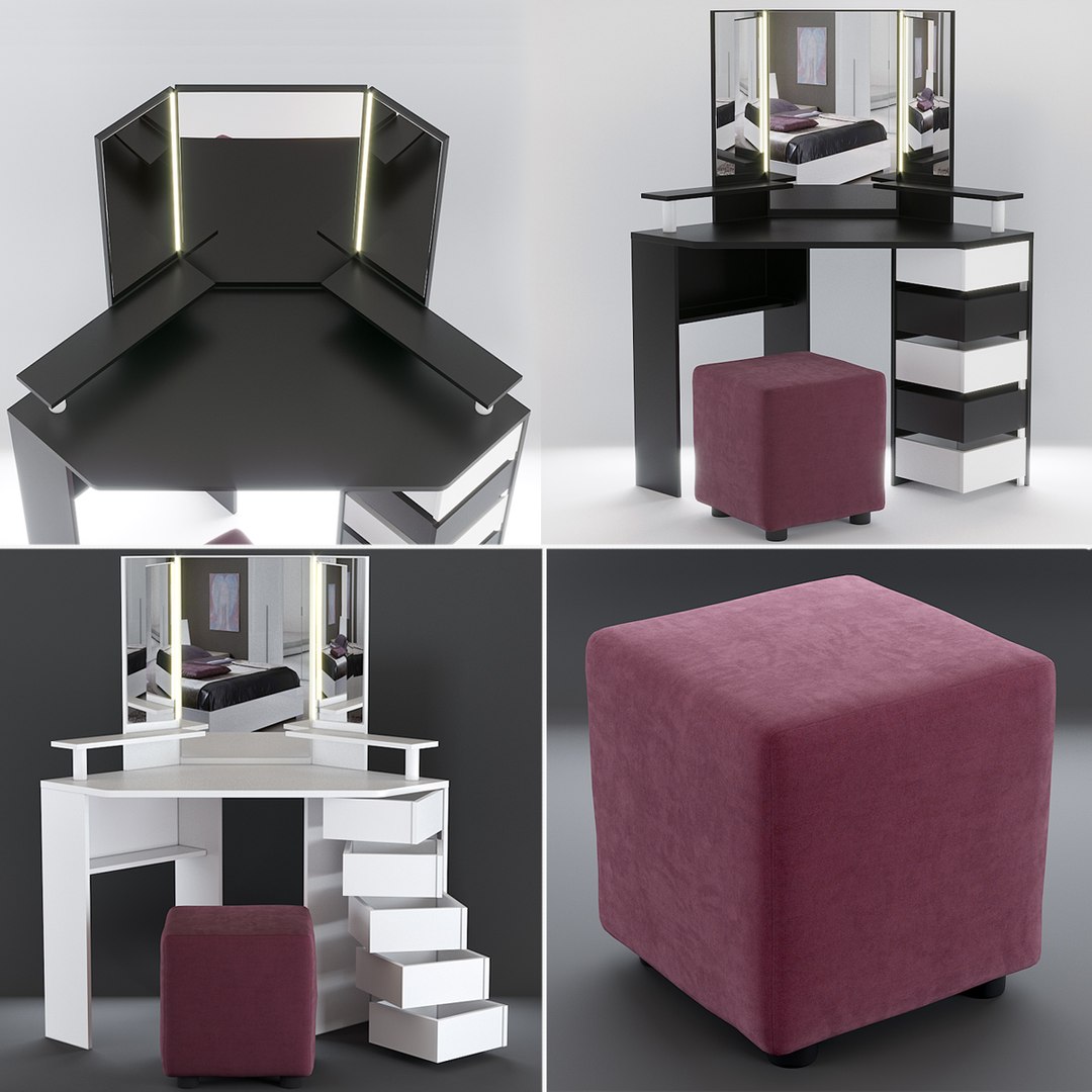 3D Model Corner Dressing Table Pouf - TurboSquid 1385865