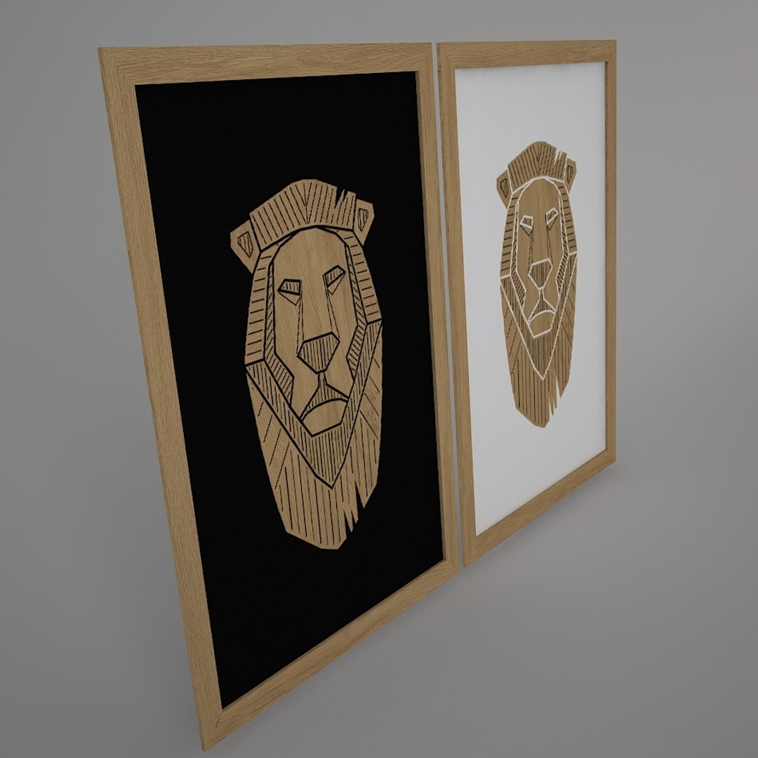 3d wooden lion picture model