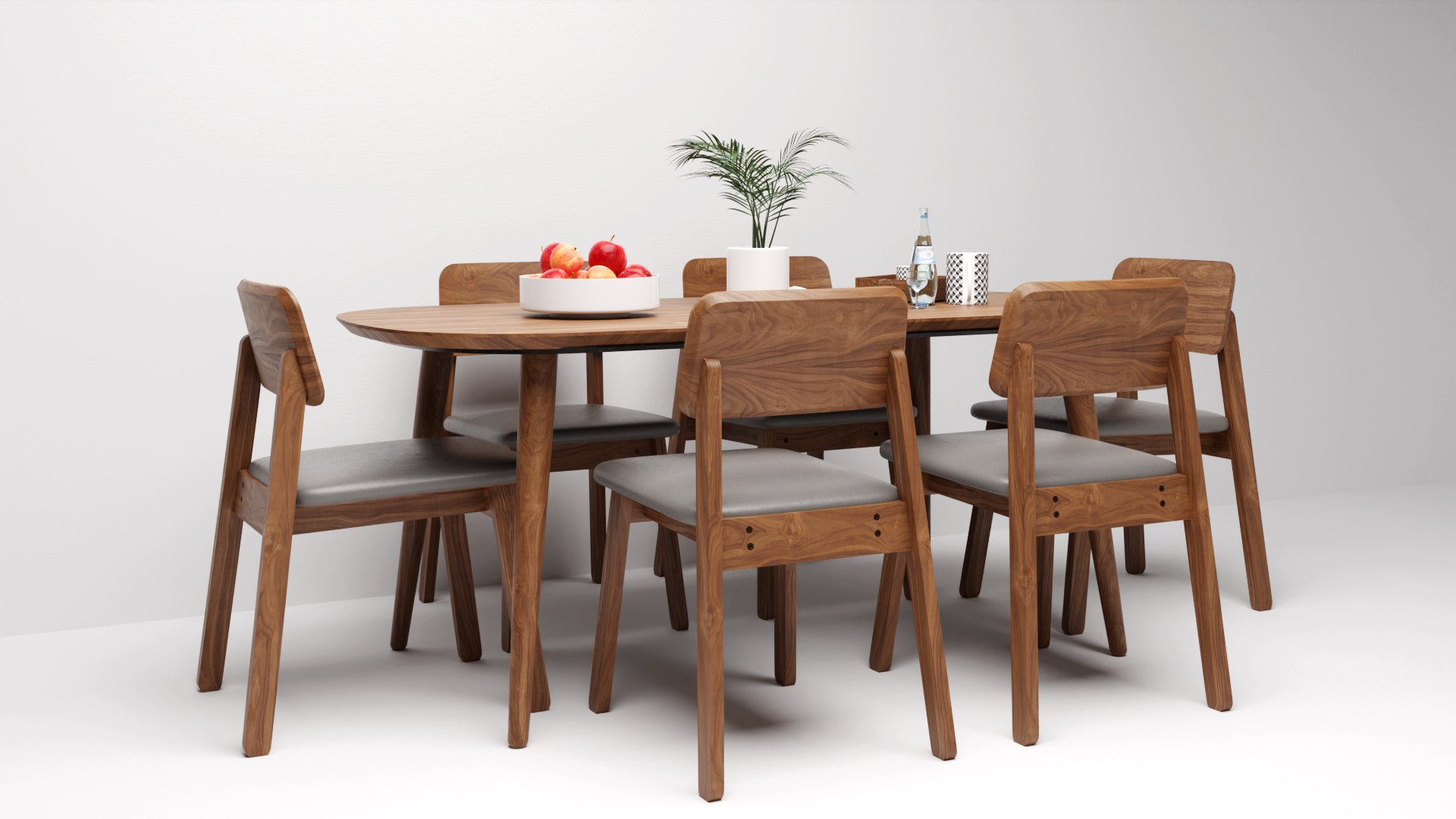 3D Wooden Dining Table Set Model - TurboSquid 1984208