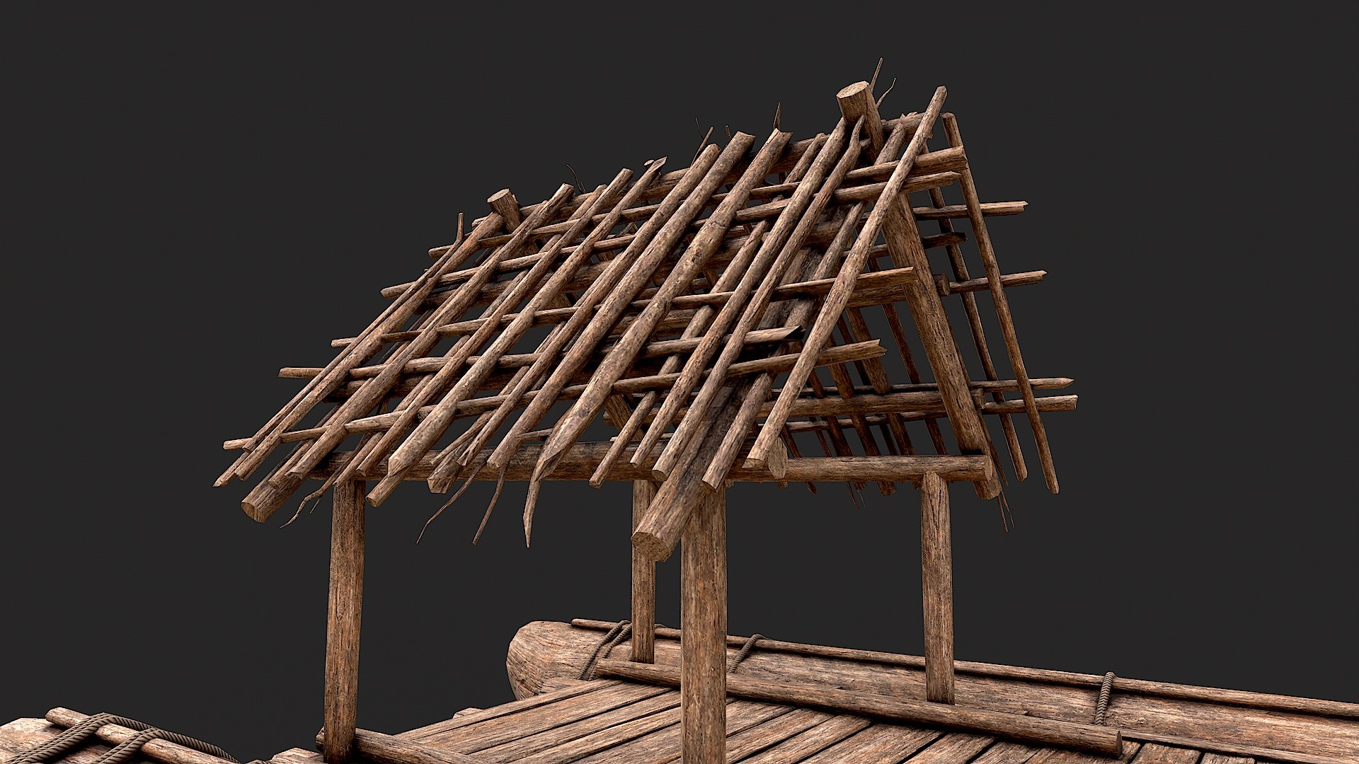 Primitive Wooden Raft Survival Boat Hut Shelter Model - TurboSquid 2359650