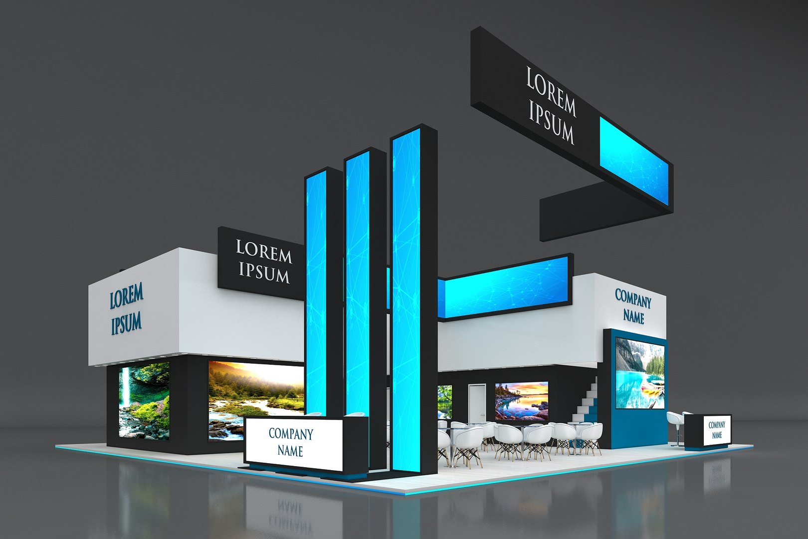 3D Booth Exhibition Stand Stall 16x16m Height 550 Cm 4 Side Open 3D ...