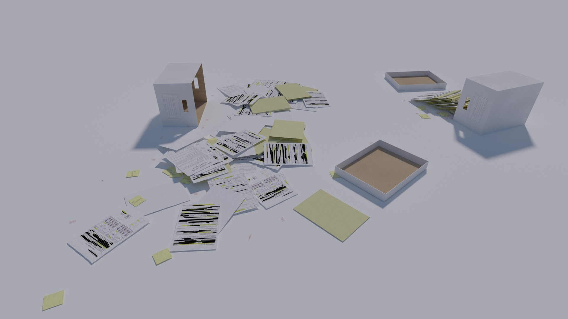 3D Crime Police Investigation Documents Folders Lying On The Ground ...