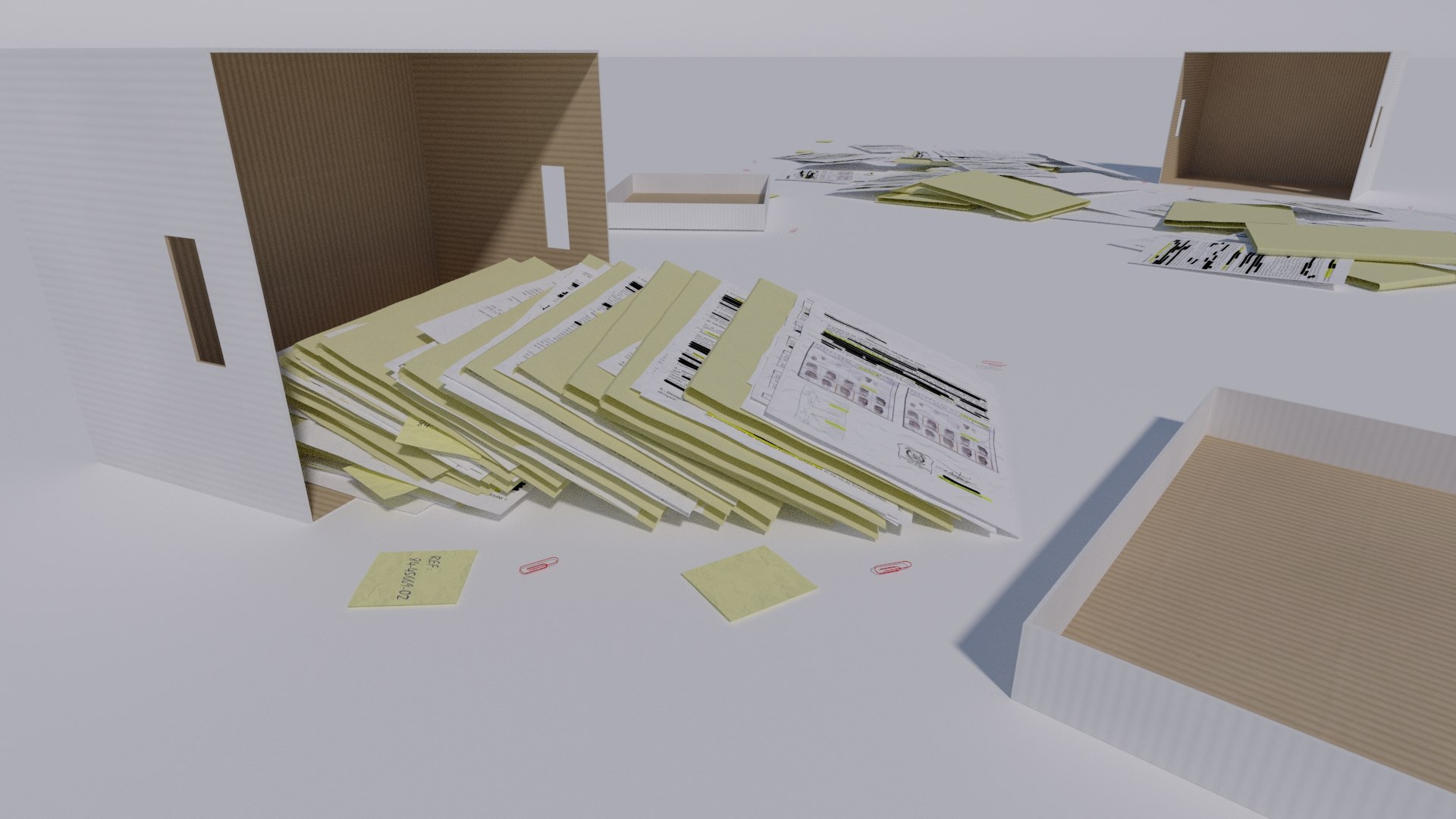 3D Crime Police Investigation Documents Folders Lying On The Ground ...