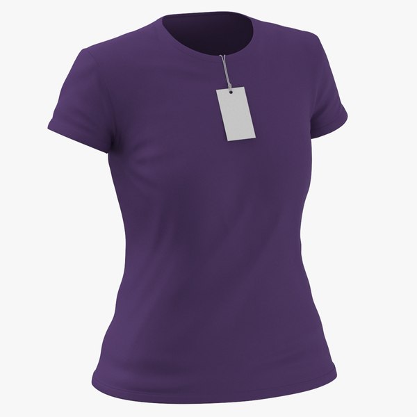 3D Female Crew Neck Worn With Tag Purple model - TurboSquid 1738417