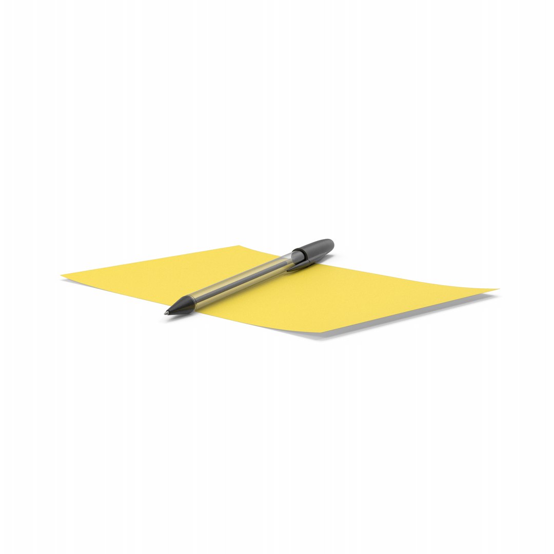 3D Yellow Paper With Ballpoint Pen - TurboSquid 1868851