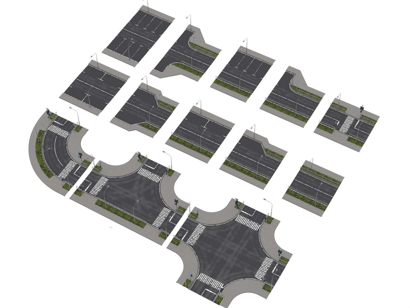 Modular Urban Road Intersection Props Pack 3D Model - TurboSquid 2504598