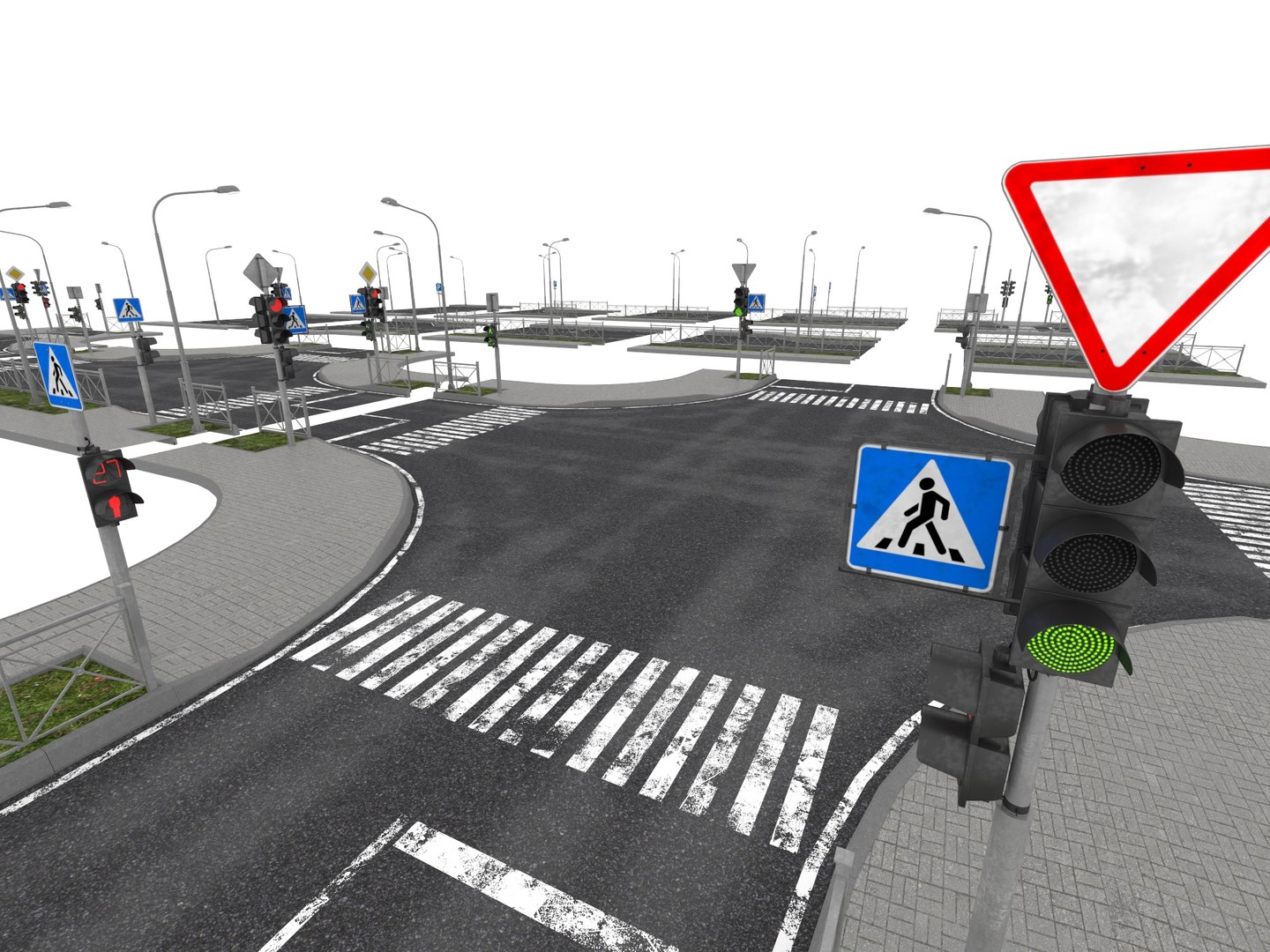 Modular Urban Road Intersection Props Pack 3D Model - TurboSquid 2504598