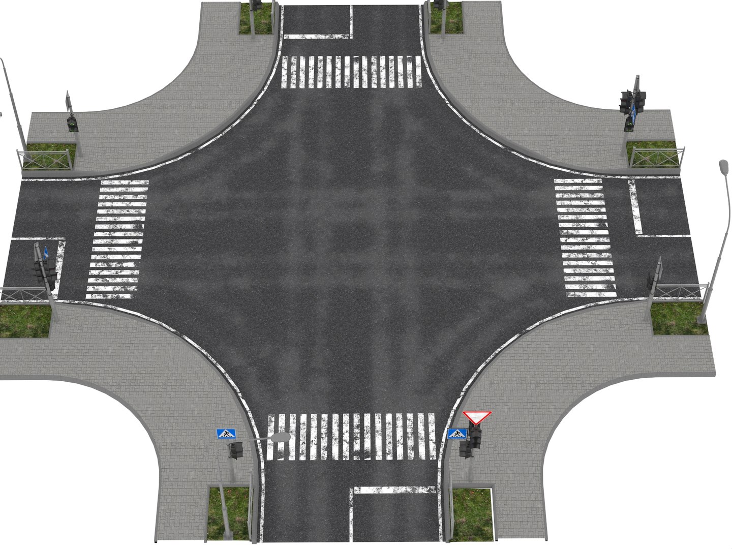 Modular Urban Road Intersection Props Pack 3D Model - TurboSquid 2504598