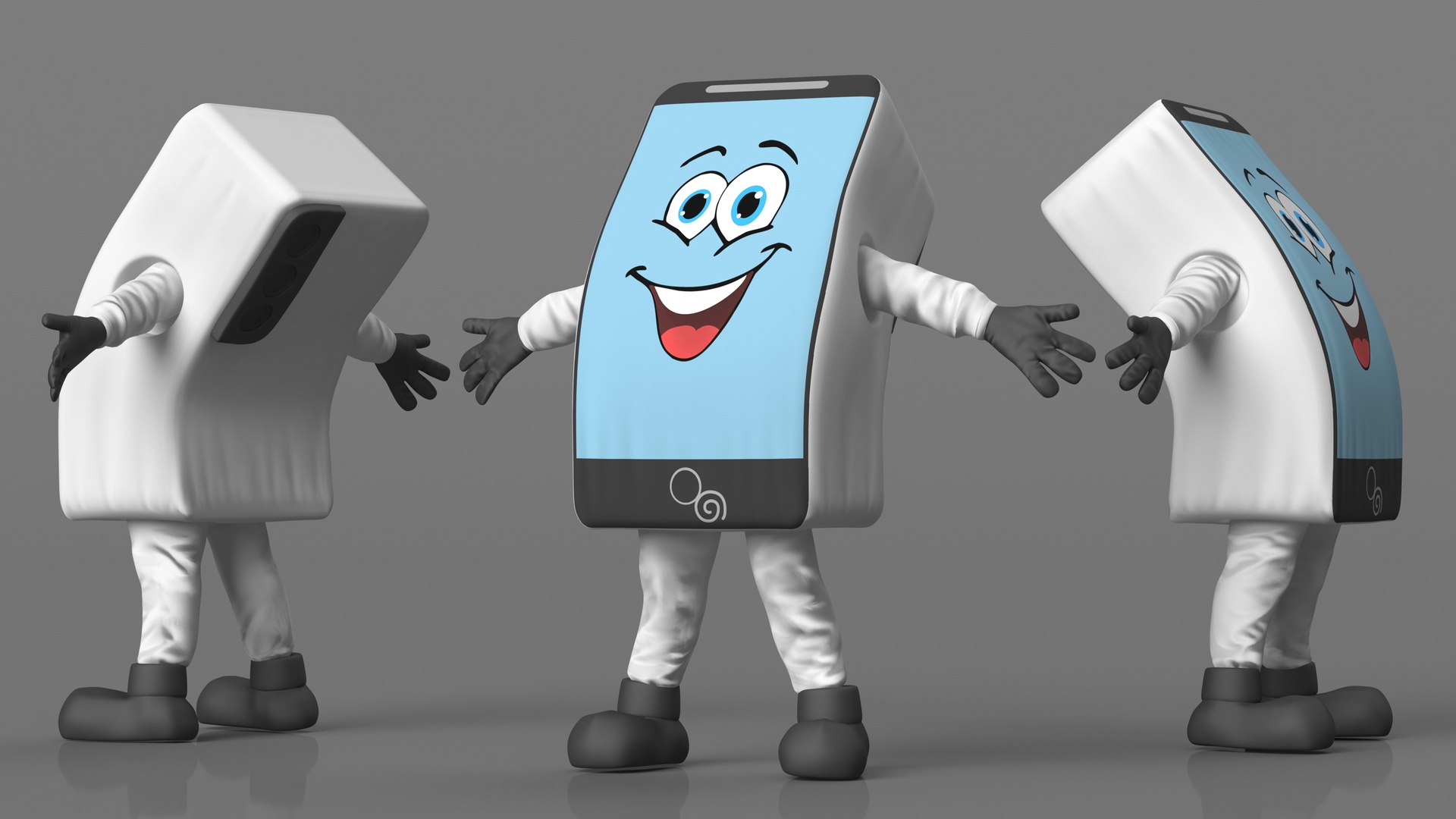 3D White Mobile Phone Mascot Happy Pose Model - TurboSquid 2068967