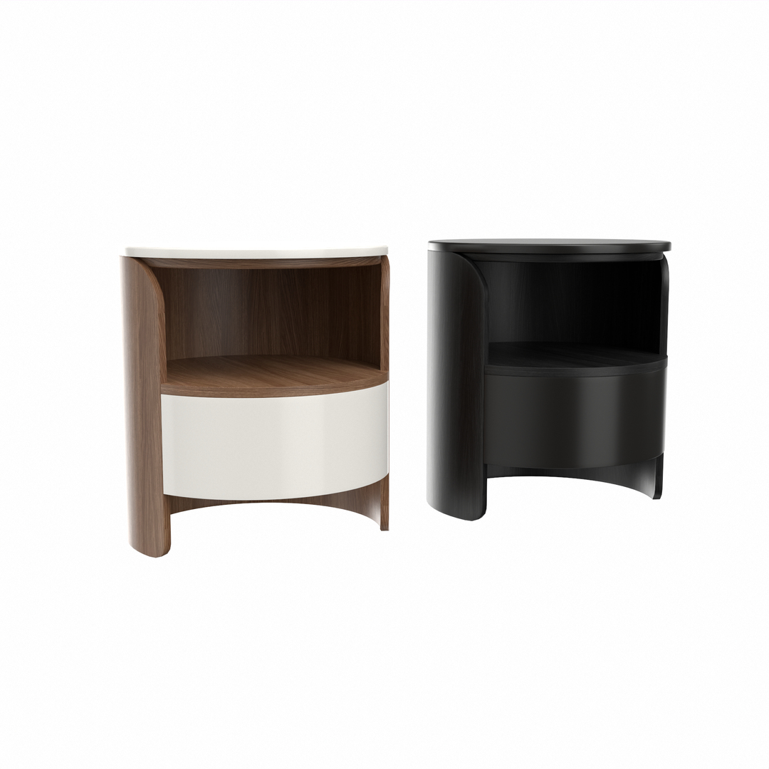 Nightstand HC28 ANNI Round Wooden Bedside Table With Drawers 3D Model - TurboSquid 2351248