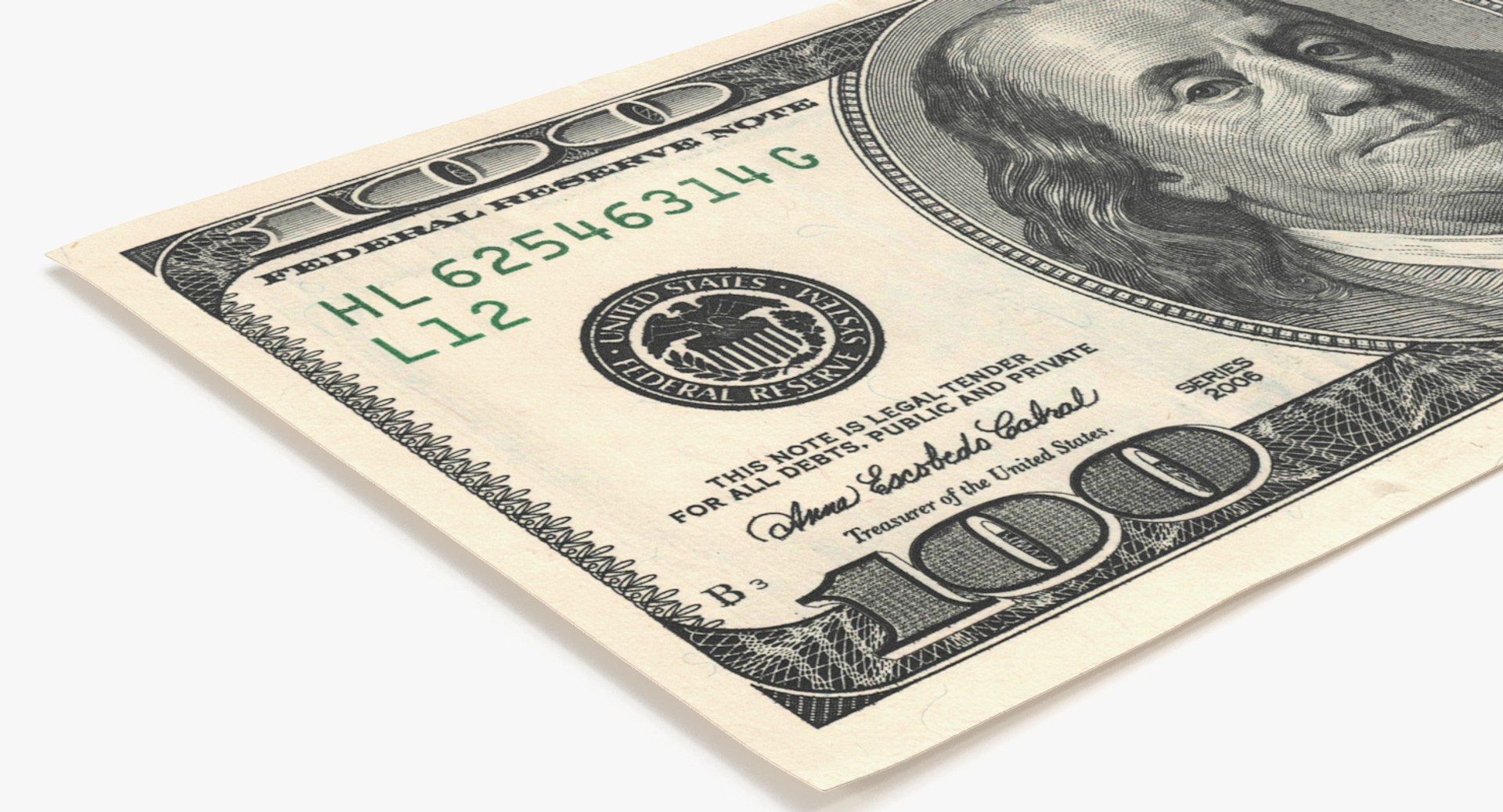 100 Dollar Bill 3D Model - TurboSquid 1230751