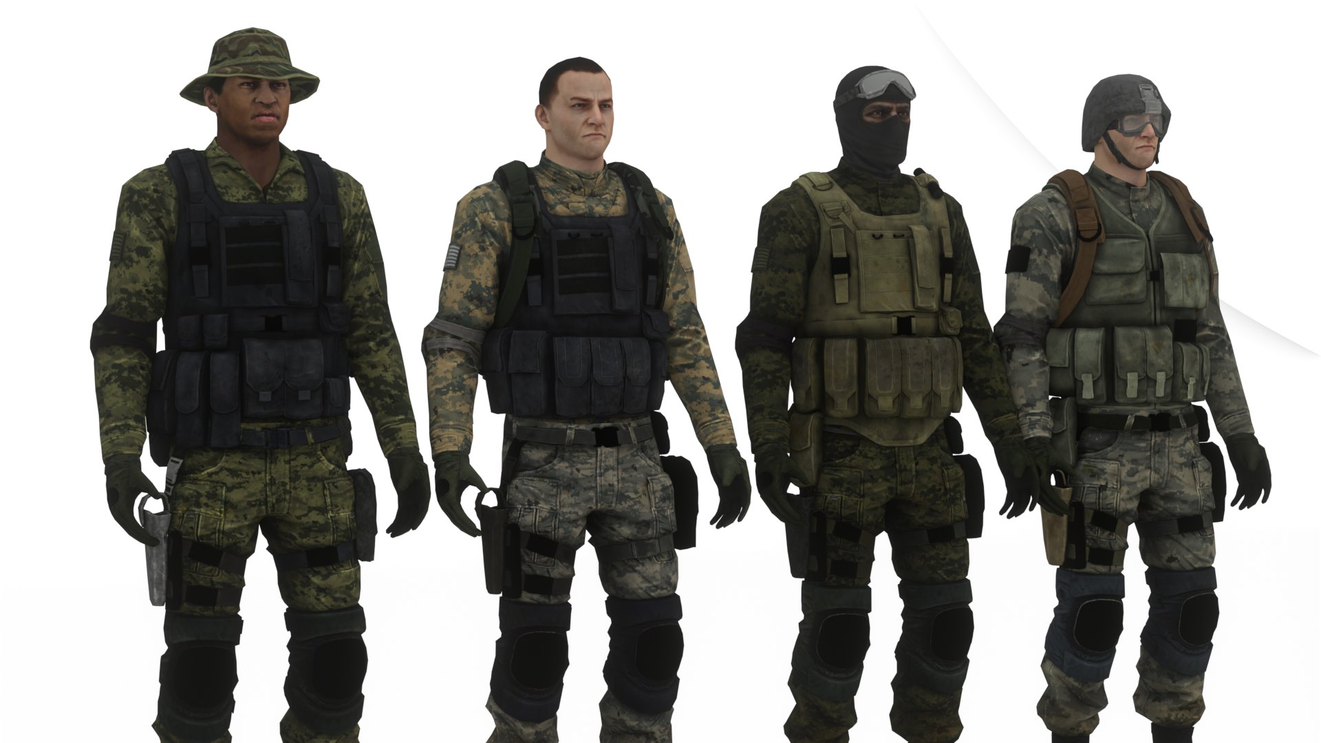 3D Army Soldiers Collection 4 Rigged Military Characters Model ...