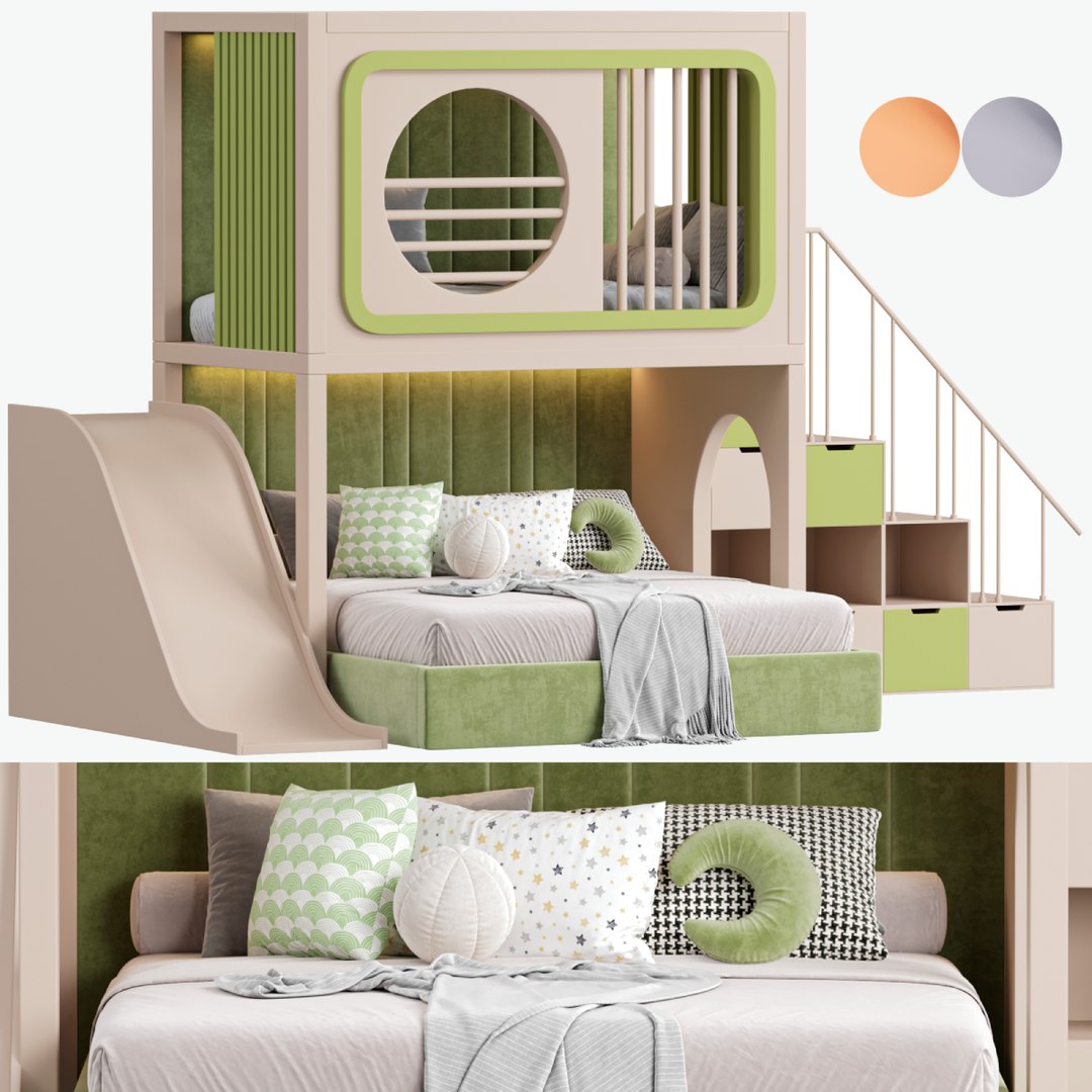 Designer Two Level Bed 3D Model - TurboSquid 2173376
