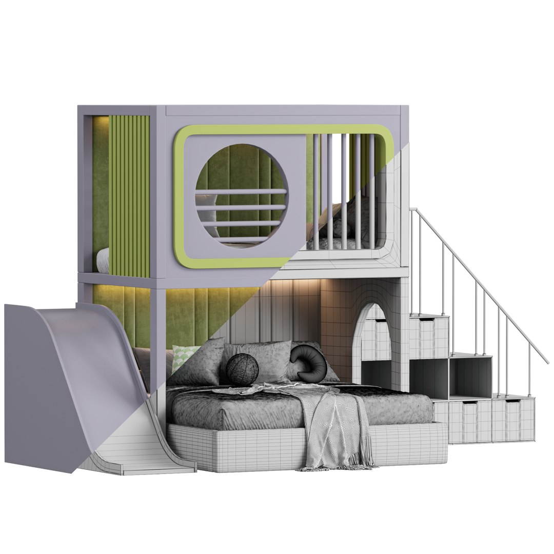 Designer Two Level Bed 3D Model - TurboSquid 2173376