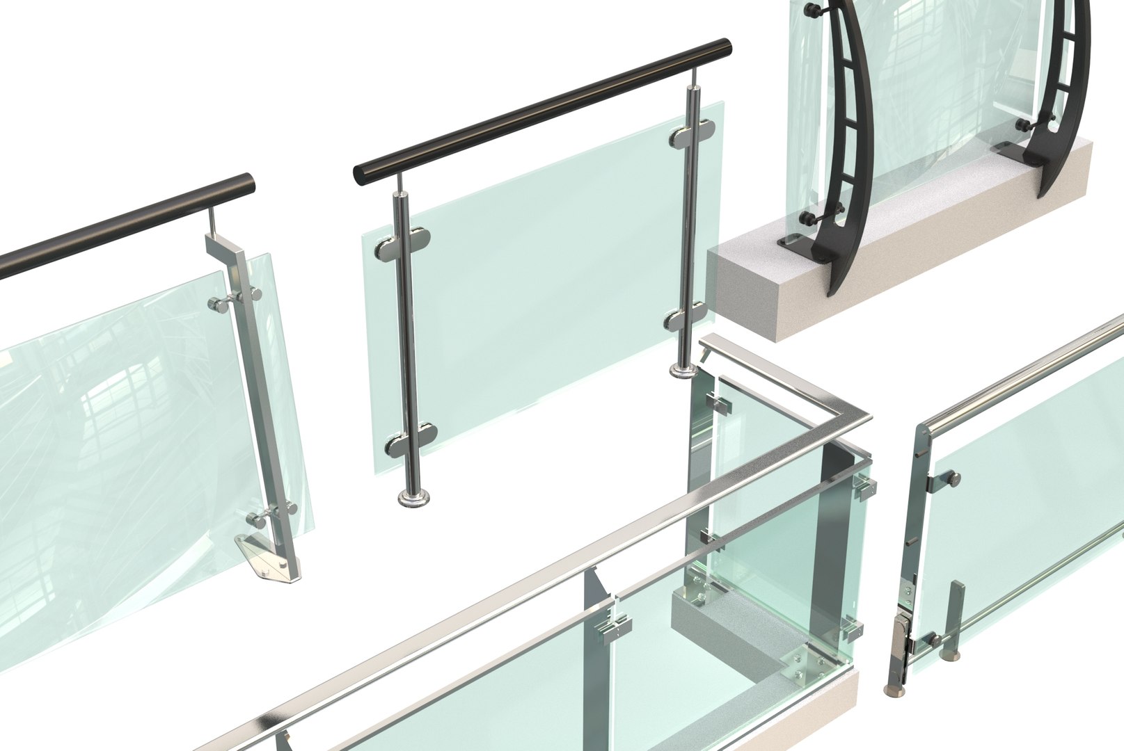 Stainless Steel Glass Railing Balcony Glass On Stainless Frames 3D ...
