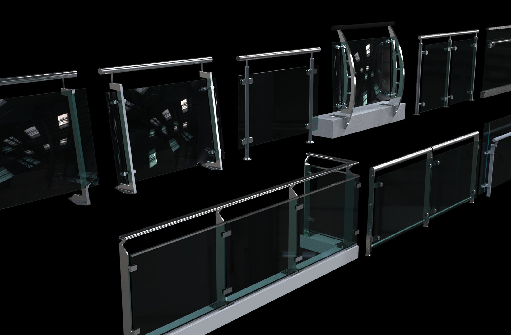 Stainless Steel Glass Railing Balcony Glass On Stainless Frames 3D ...