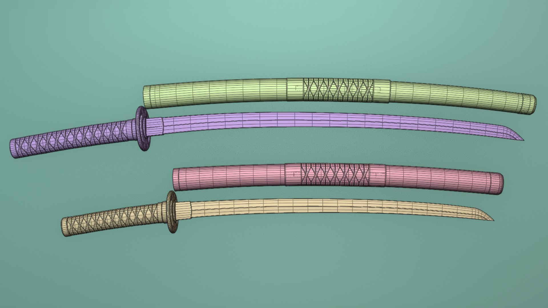 3D Gold Double Bladed Katana Wakizashi And Stand Model - TurboSquid 2354554