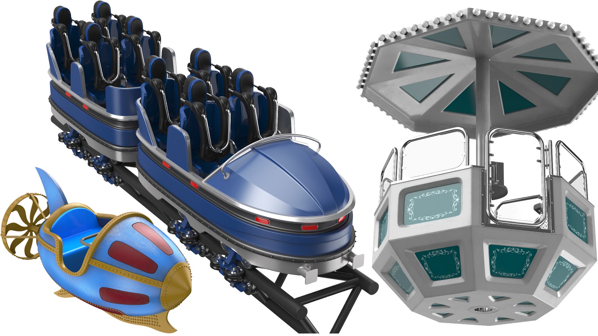 Three Detailed Rides Amusement Park 3D model - TurboSquid 2096773