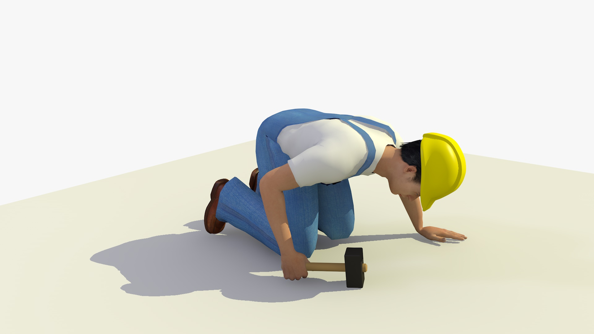 ANIMATED CONSTRUCTION WORKER USING A HAMMER KNEELING 3 Model ...