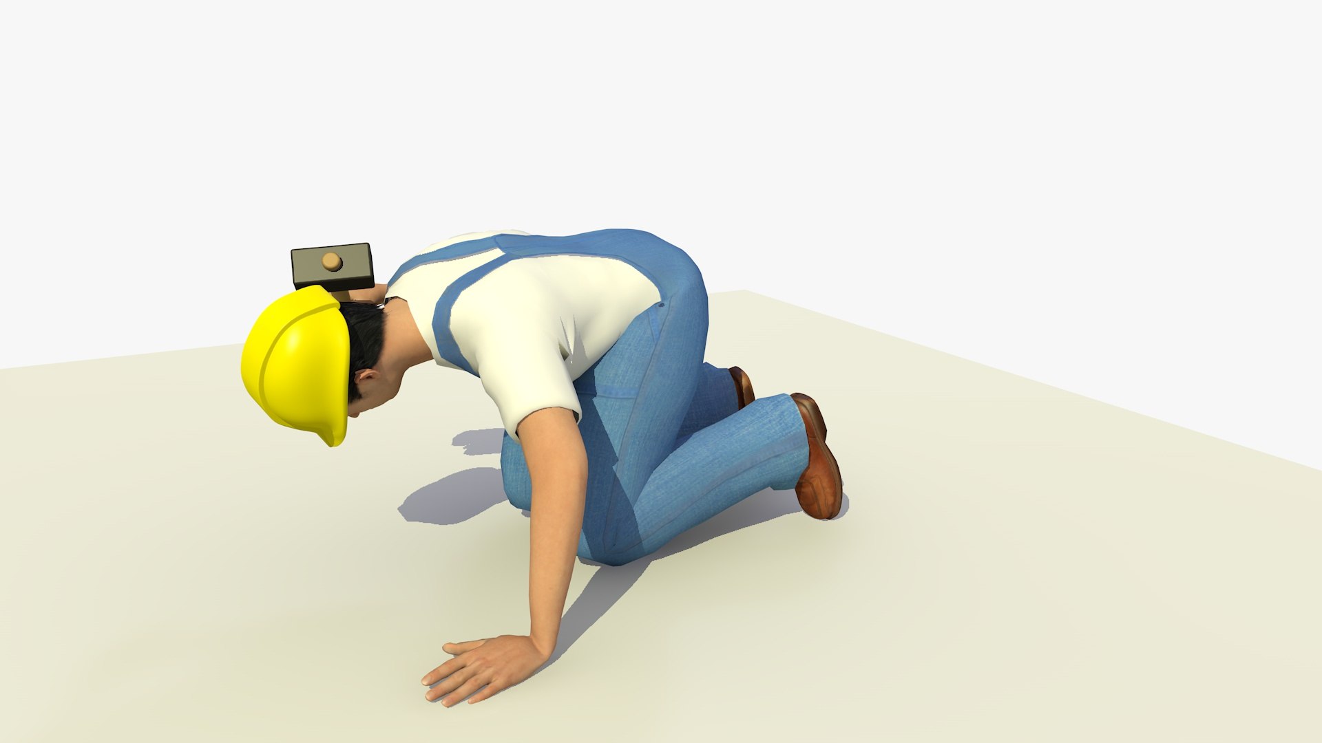 ANIMATED CONSTRUCTION WORKER USING A HAMMER KNEELING 3 Model ...