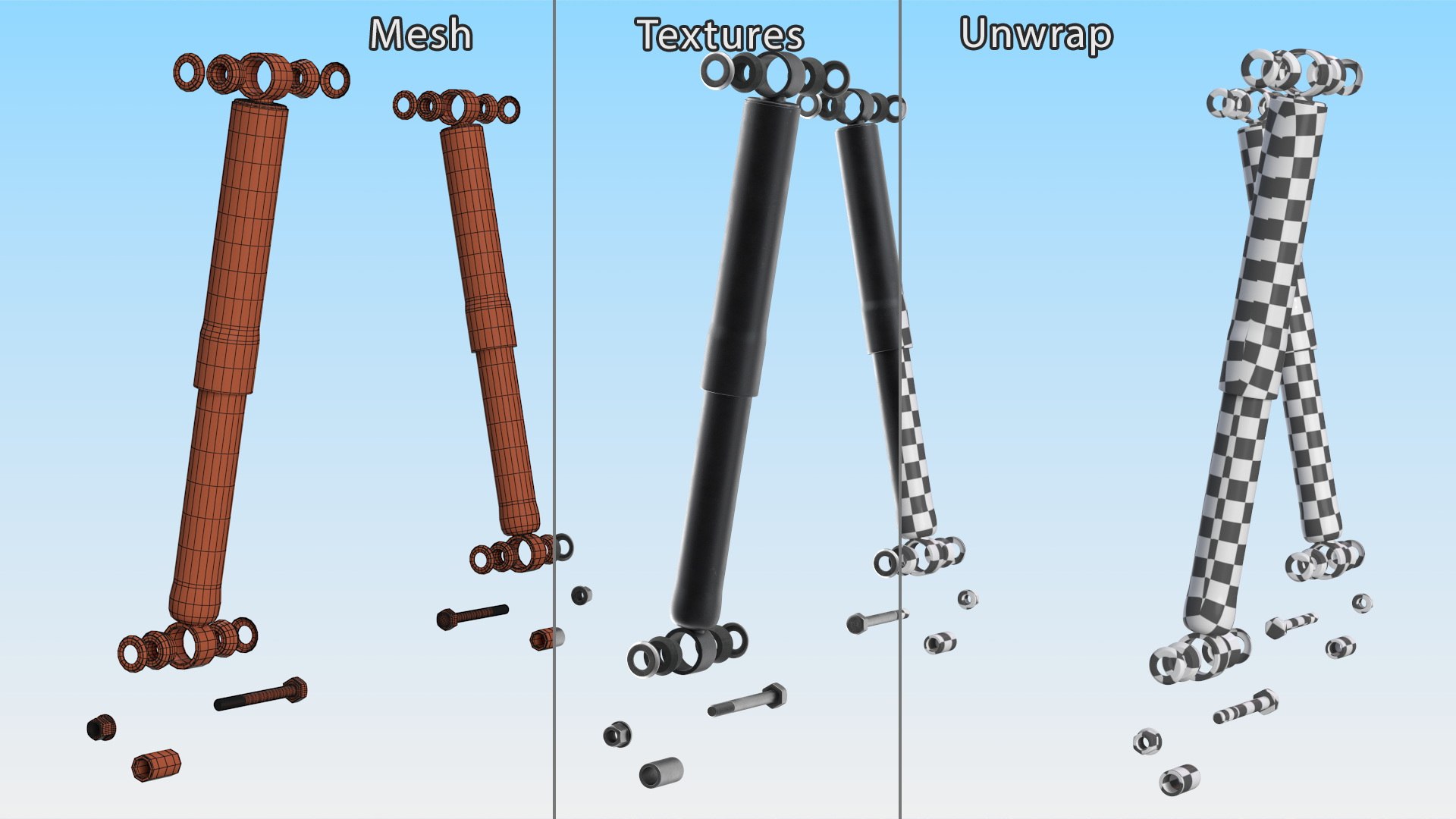 3D SUV Rear Shock Absorbers Exploded View Model - TurboSquid 2403653