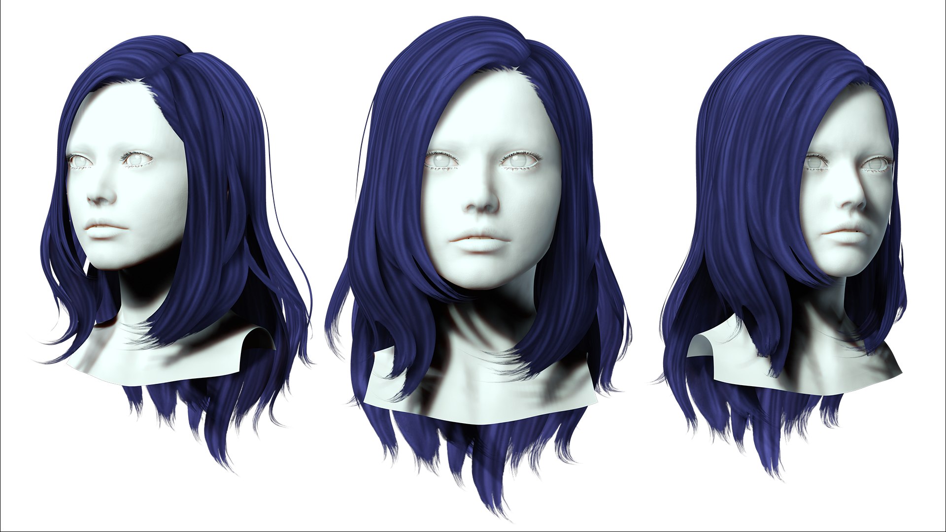 3D Model Straight Medium Female Hair Low-poly - TurboSquid 2226343