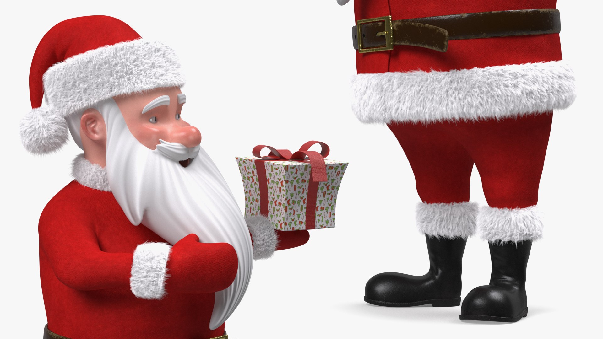 3D Smiling Santa Claus Cartoon Character With Gift Fur - TurboSquid 2169157