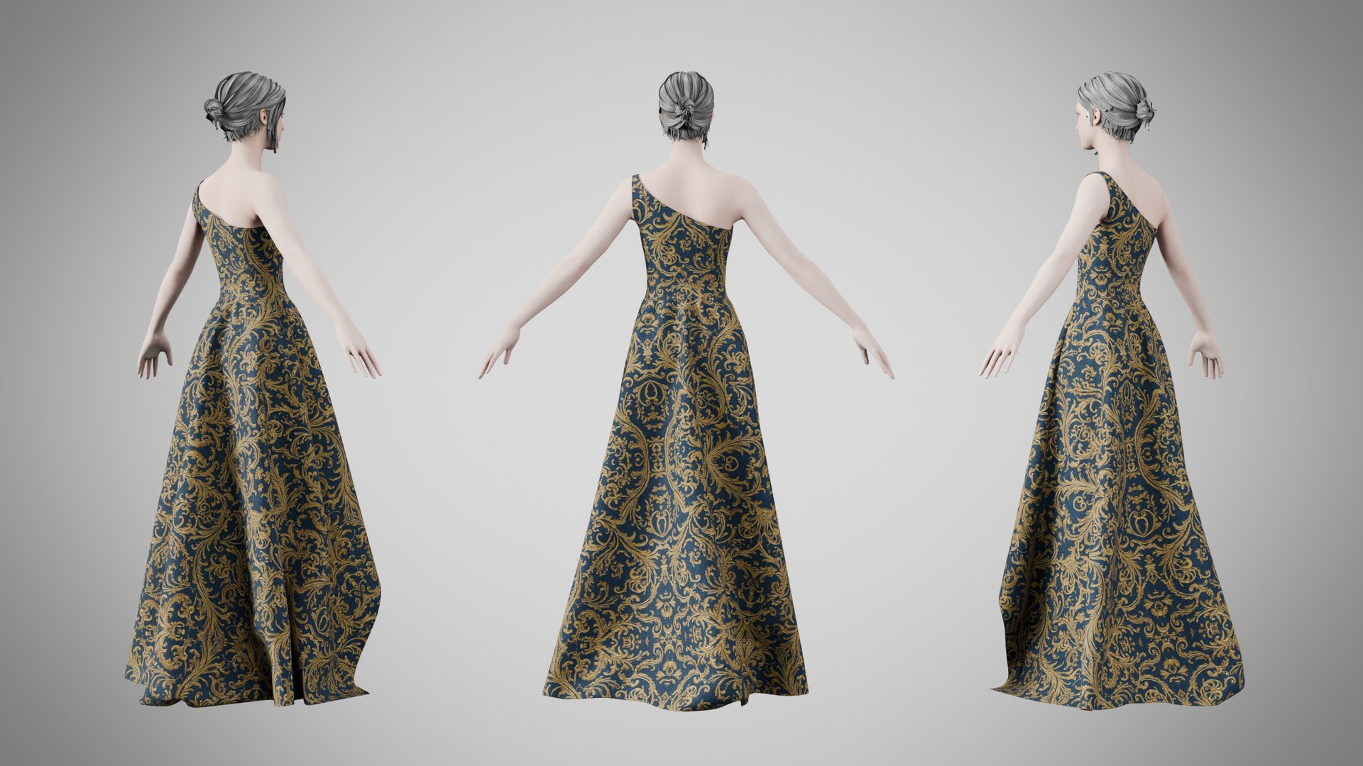 3D Model Dress 28 Royal Baroque Brocade V2 - TurboSquid 2483878