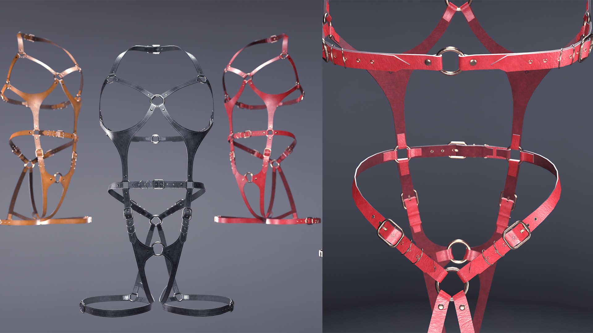 3D Five Leather Portupeya Harness Bdsm Bondage Set - TurboSquid 1861121