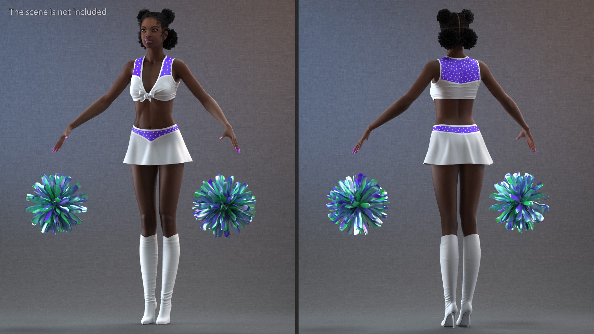 Purple Cheerleader Outfit with Pom Pom 3D model - TurboSquid 1750049