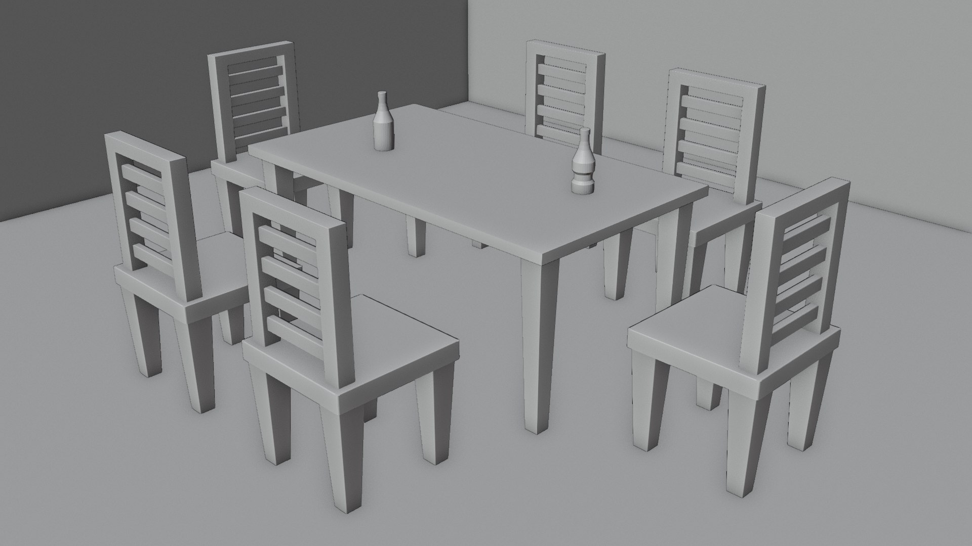 Low Poly Wooden Dining Table Set With Dining Chair 3D Model ...